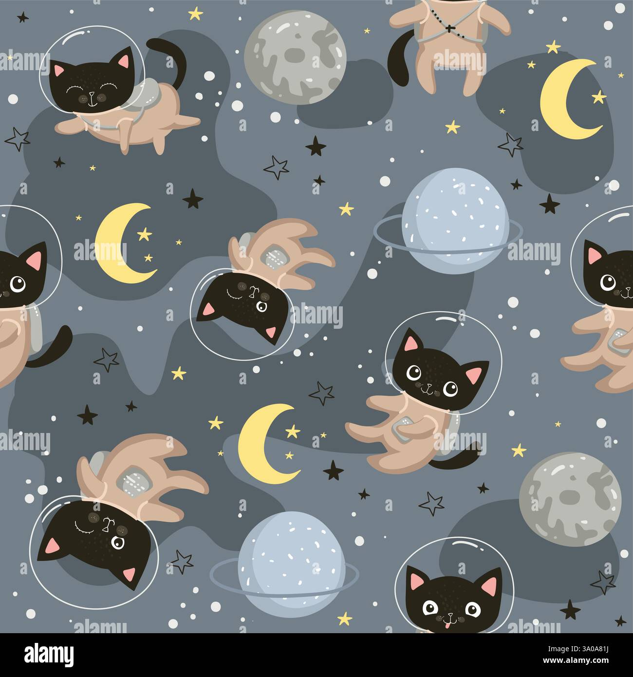 Seamless pattern with cute cats astronauts in helmets. Seamless ...