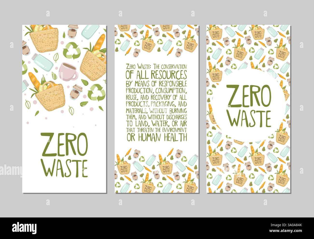 Set of zero waste flyers. Space for text. Vector illustration Stock ...