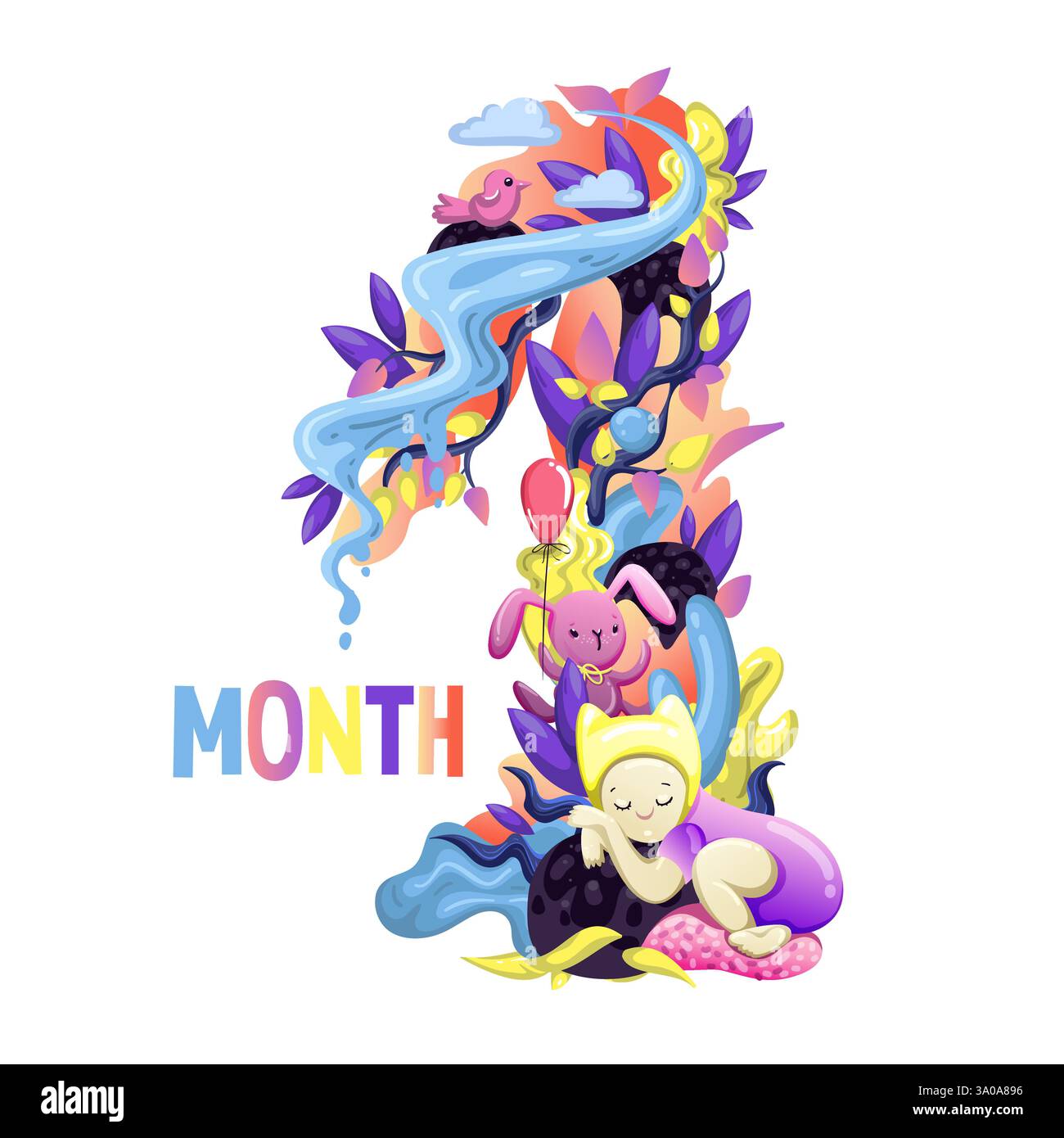 Cute months sticker with animals for baby. Baby Shower party, month ...