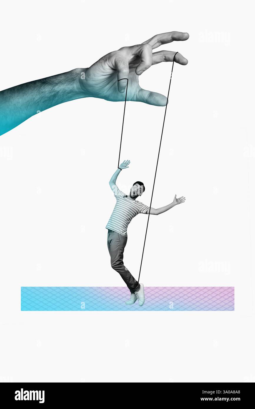 Art image vertical photo collage of shocked hopeless guy hang rope ...