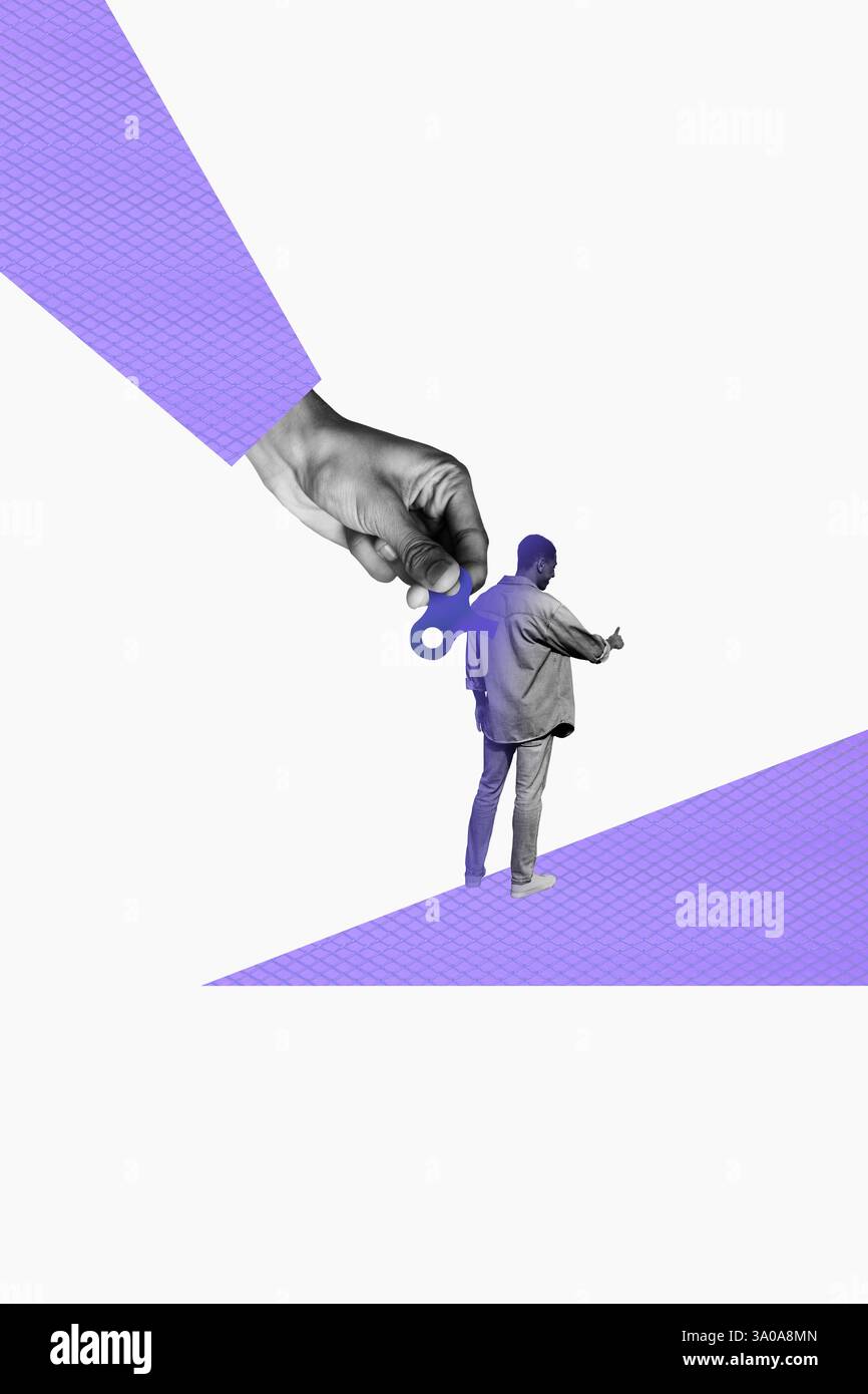 Exclusive art banner collage of serious man manager stand boss hand ...