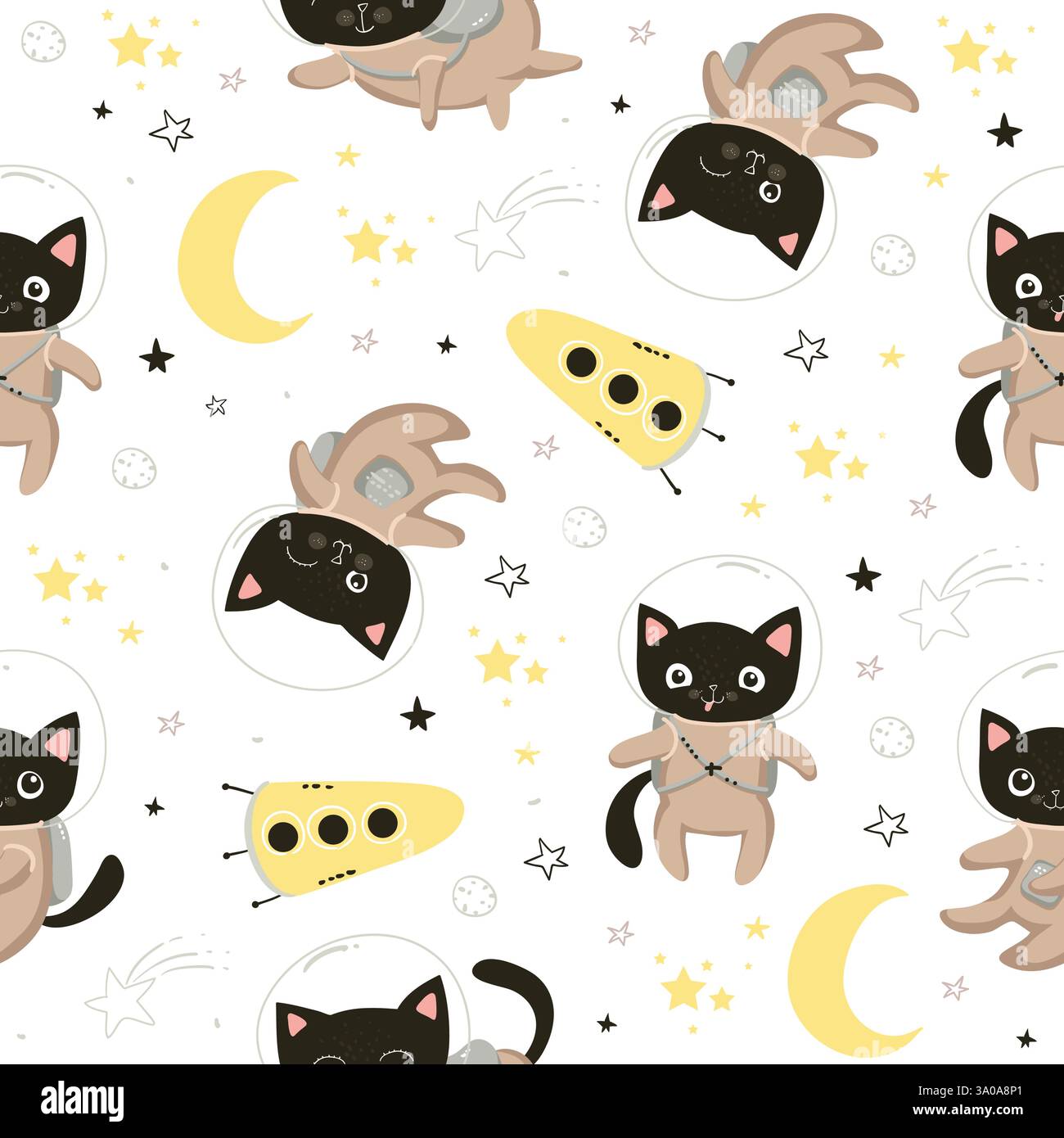 Seamless pattern with cute cats astronauts in helmets. Seamless ...