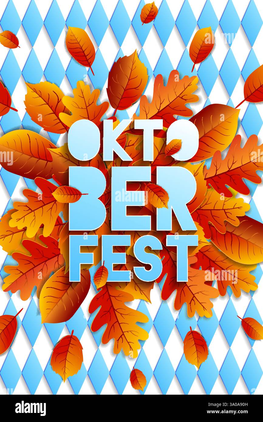 Oktoberfest poster design. Oktoberfest blue background with leaves Stock Vector Image & Art - Alamy