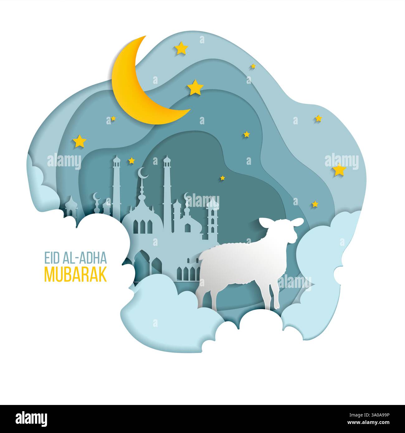 Muslim holiday greeting card Eid al-Adha Mubarak. Translation from ...