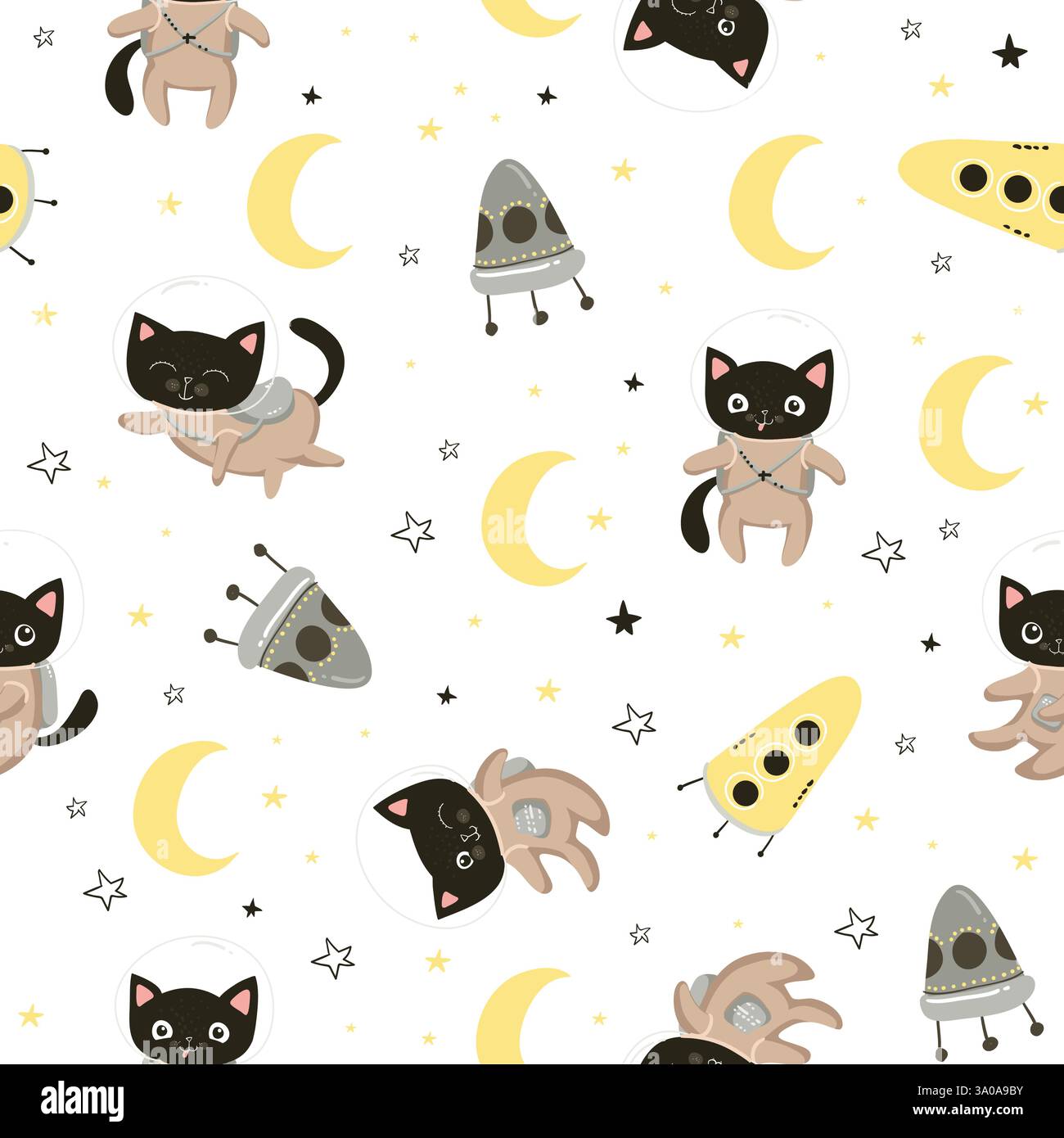 Seamless pattern with cute cats astronauts in helmets. Seamless ...