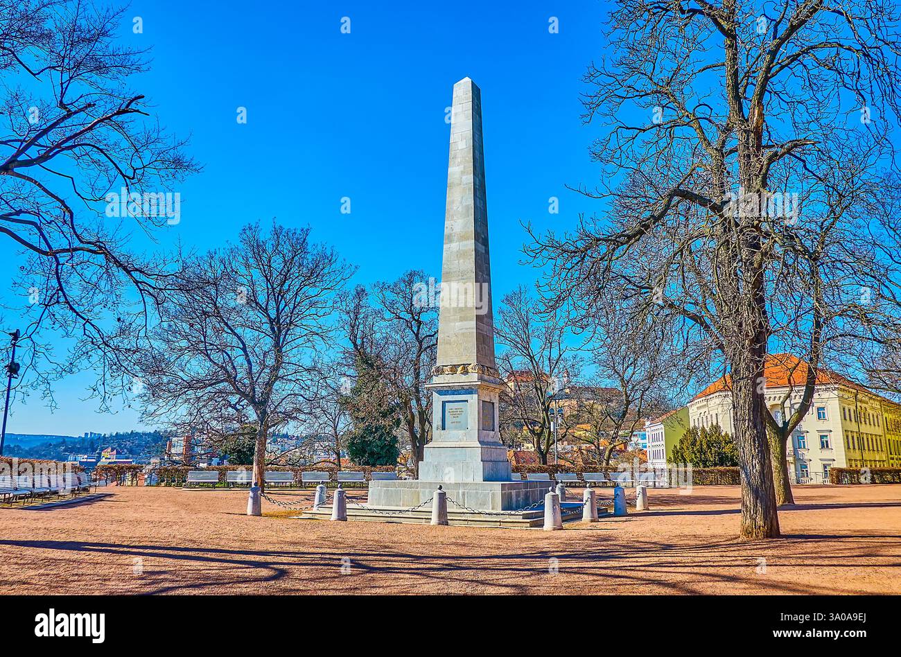 The Peace Monument Obelisk in Classicist style is the most exciting landmark in Denic Gardens of ...
