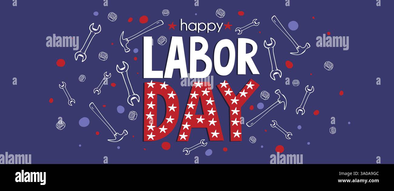 Happy Labor Day banner in United States national flag colors and ...
