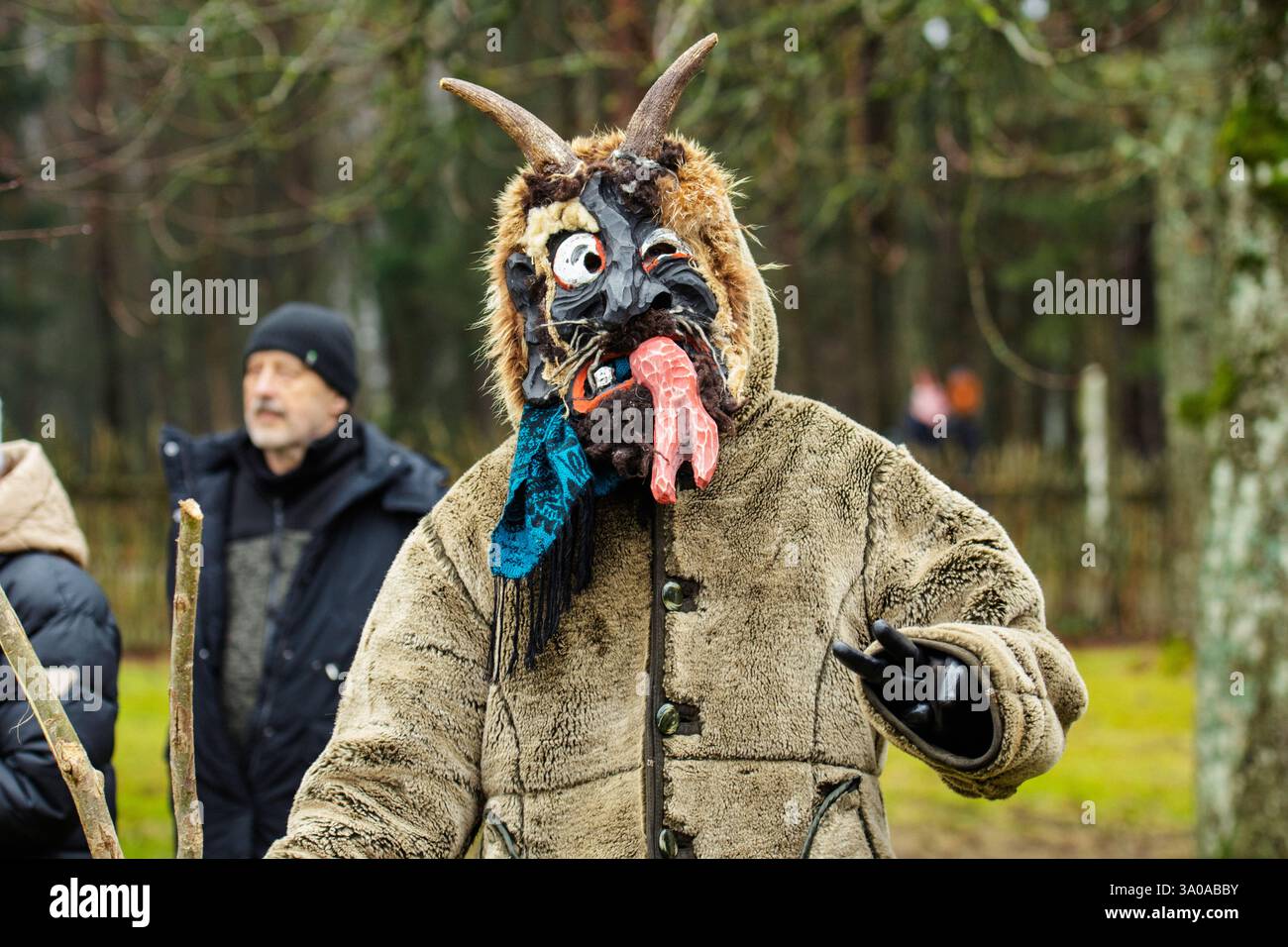 Traditional masks in Rumsiskes, Lithuania during Uzgavenes, a ...