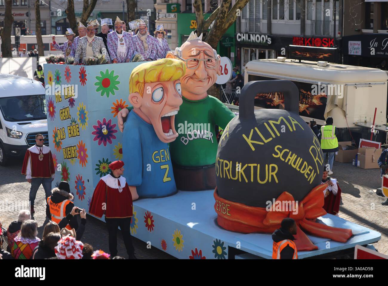 Cologne, Germany. 03rd Mar, 2025. A float about the baby boomers ("Love ...