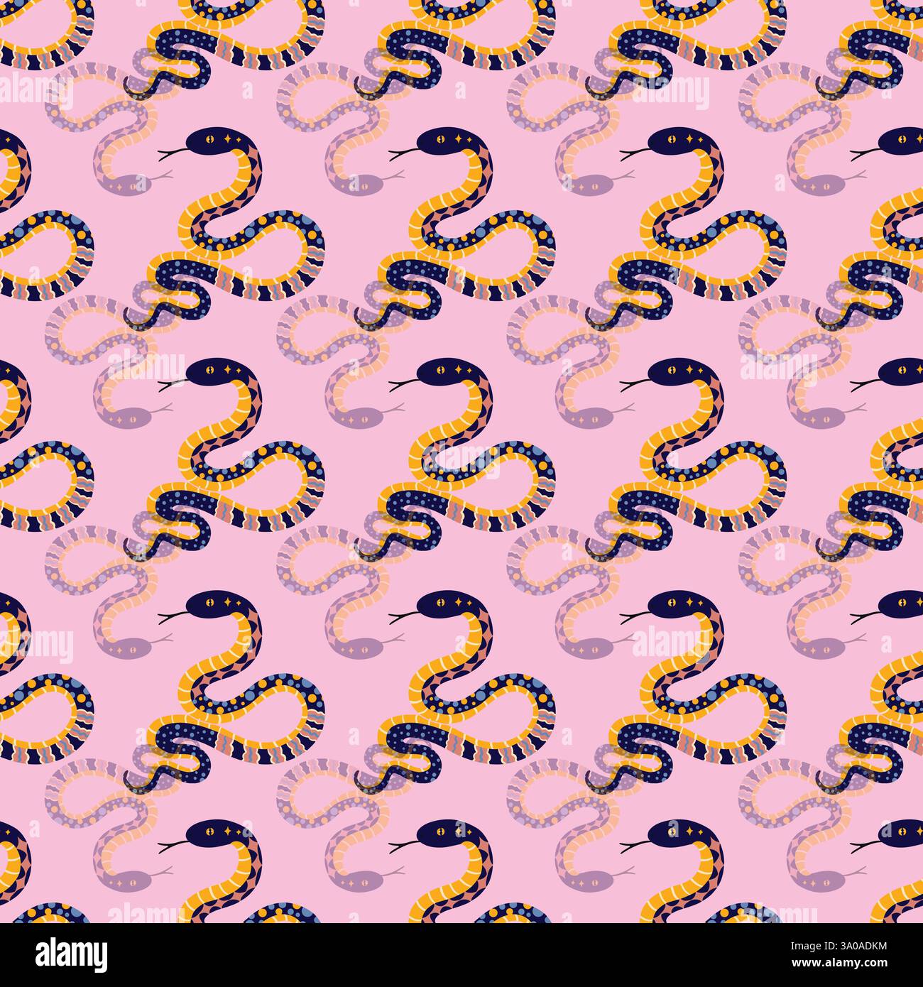 Abstract snakes seamless pattern design on a pink background Stock ...