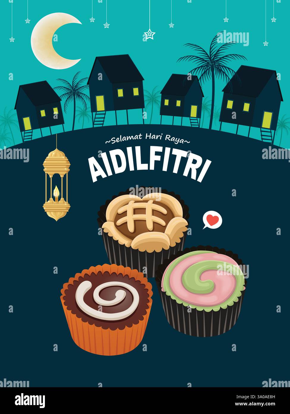 Hari Raya Aidilfitri background design with kuih raya. Malay means ...