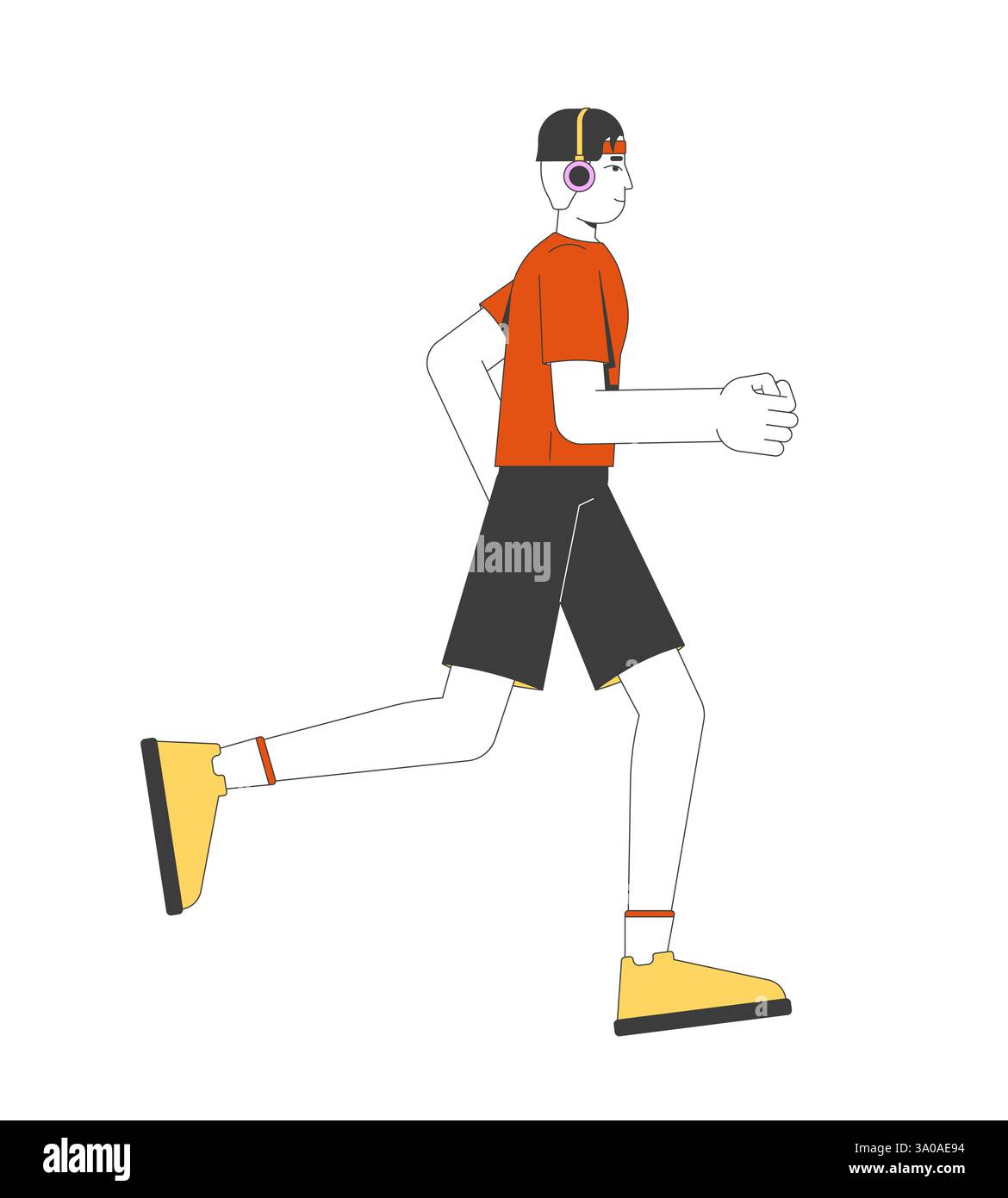 Young korean man running while listening to music with headphones 2D ...