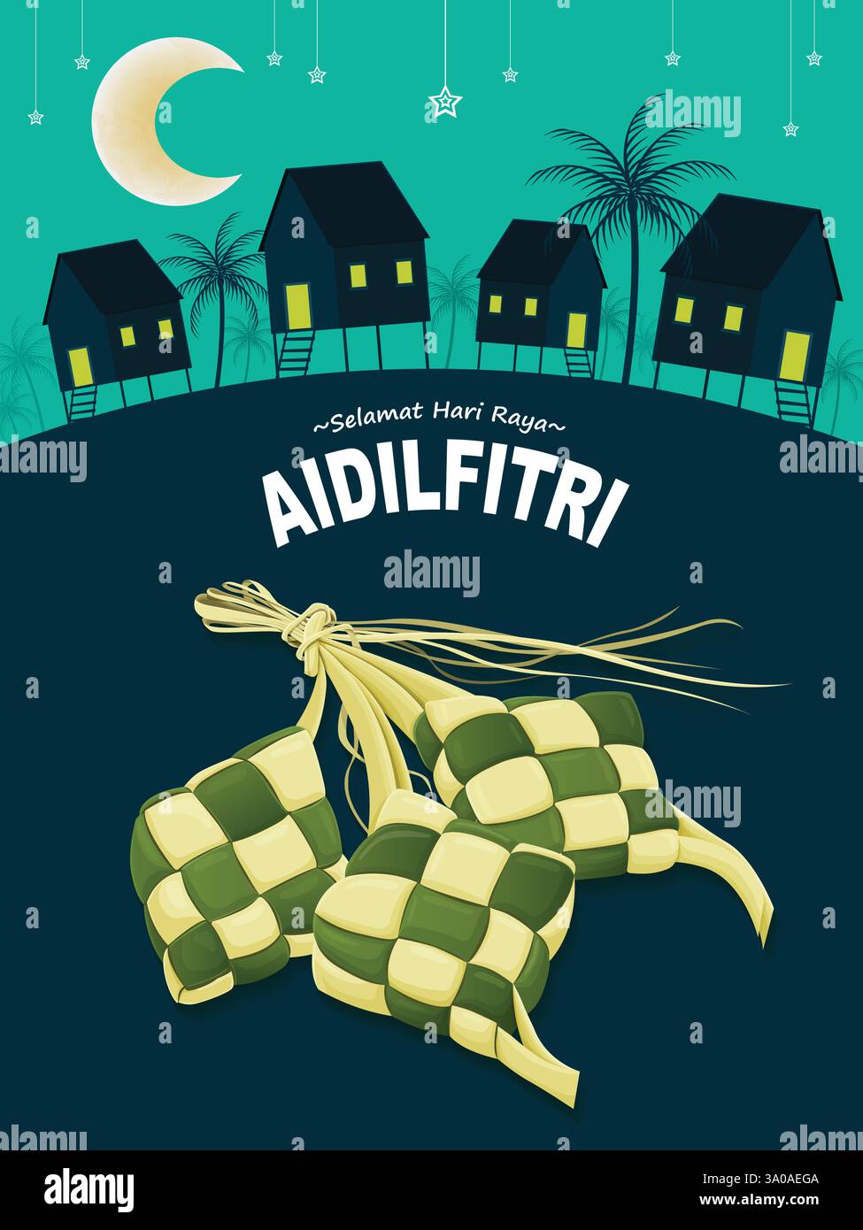 Hari Raya Aidilfitri background design with ketupat. Malay means ...