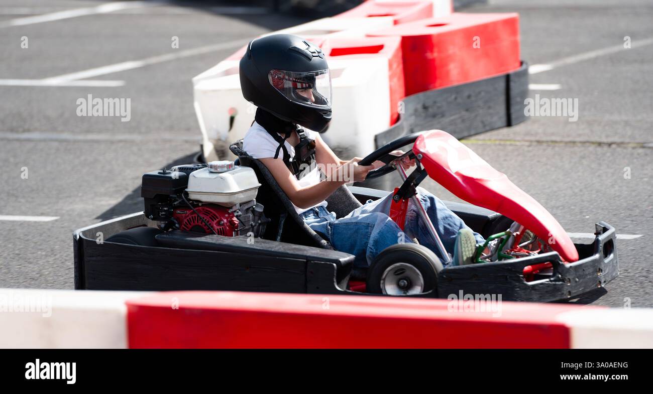 Kid Driving Fast Go Kart By Racing Track, Extreme Entertainment Park ...