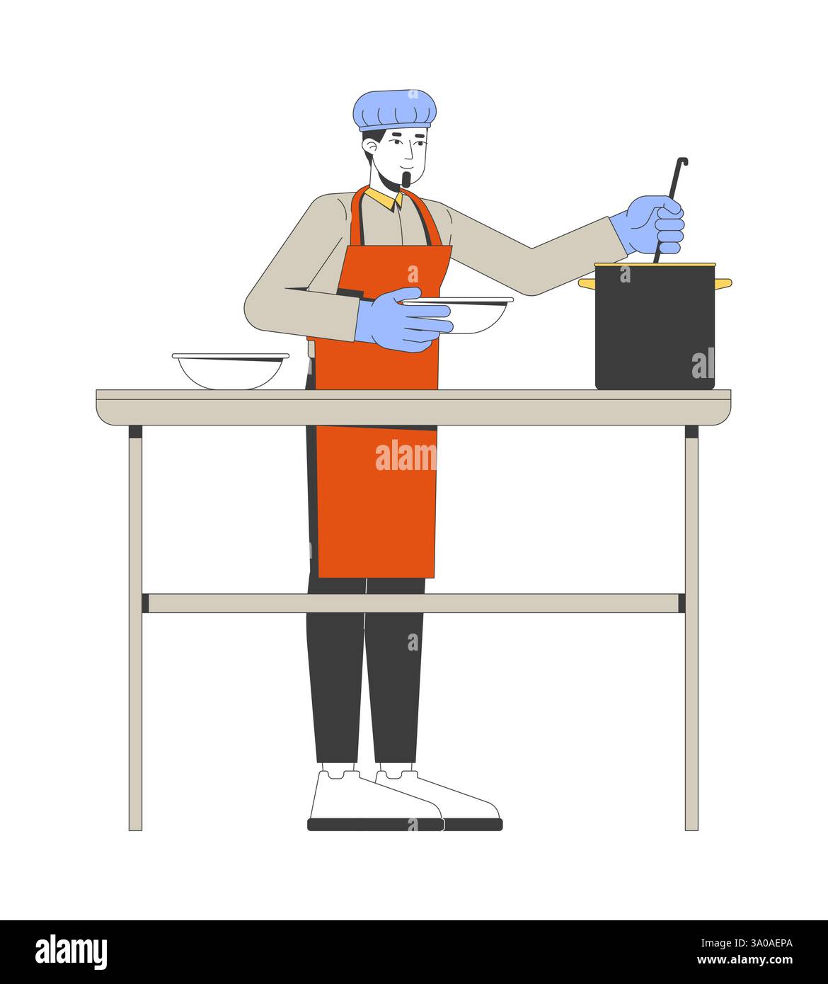 Male volunteer chef preparing and serving food 2D cartoon character ...