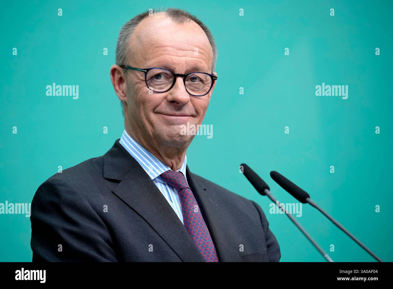 Friedrich Merz, leader of the Christian Democratic Union (CDU), talks ...