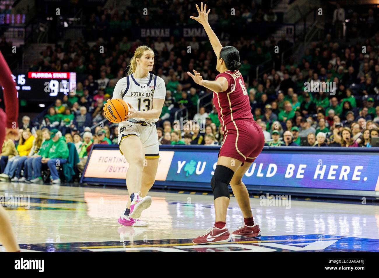 Notre Dame forward Kate Koval (13) looks to pass as Florida State ...