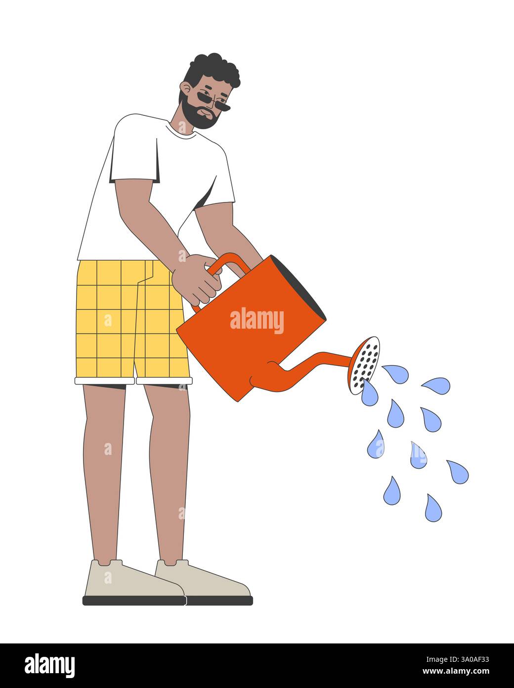 African american man irrigating plants with watering can 2D cartoon ...