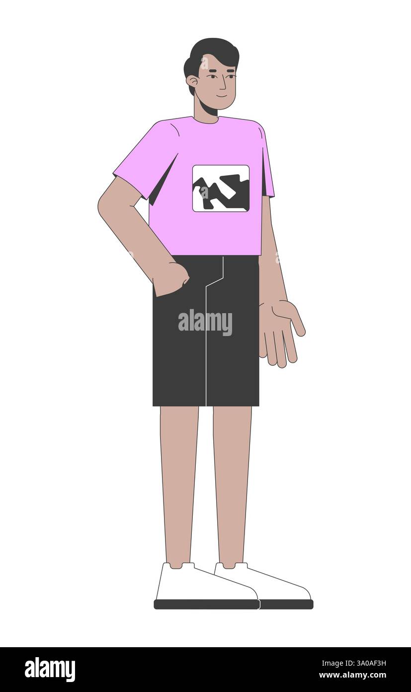 Young indian man standing confidently with relaxed posture 2D cartoon ...