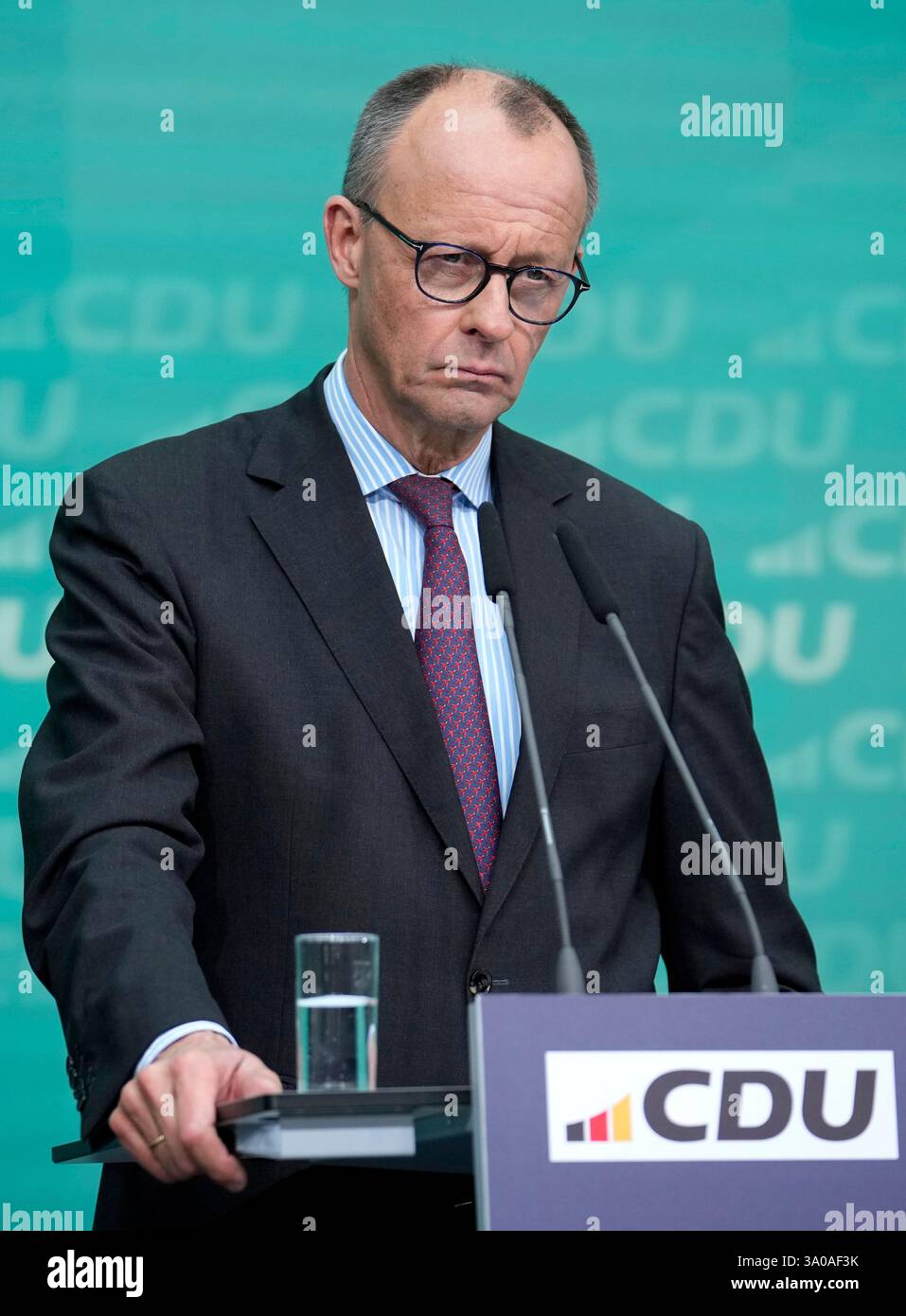 Friedrich Merz, leader of the Christian Democratic Union (CDU), talks ...