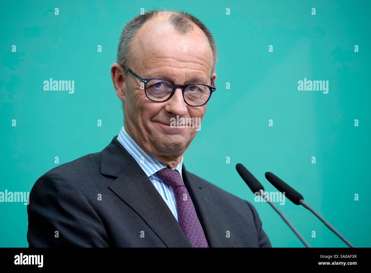Friedrich Merz, leader of the Christian Democratic Union (CDU), talks ...