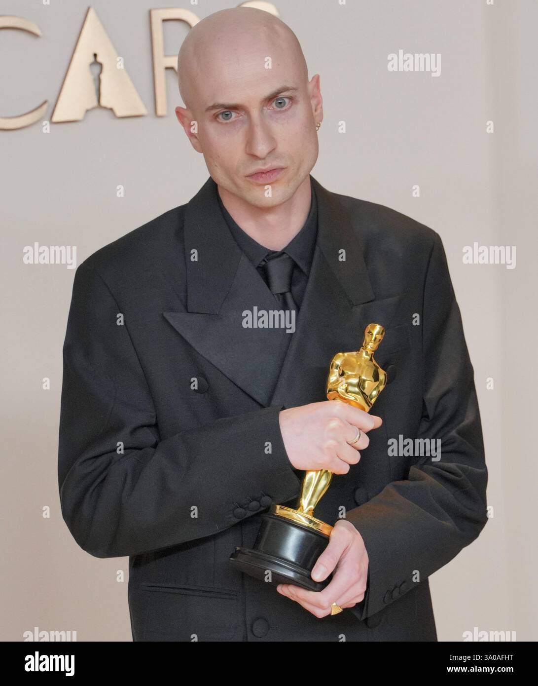 Daniel Blumberg, winner of the Best Original Score award for “The Brutalist”, posing in the ...