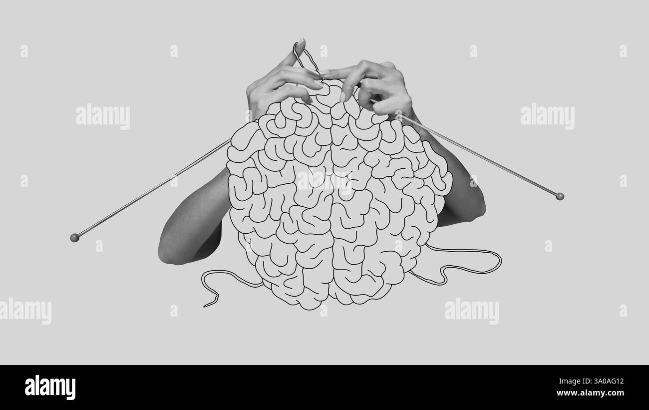 Hands knitting human brain, symbolizing cognitive development. Concept ...