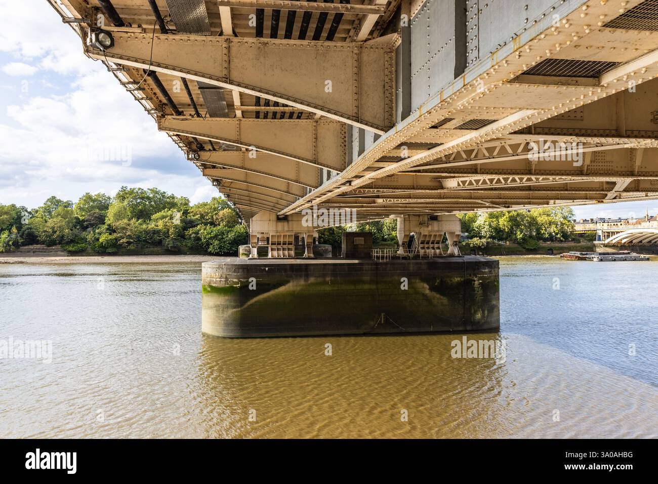 Structural details of a steel bridge over a river Stock Photo - Alamy