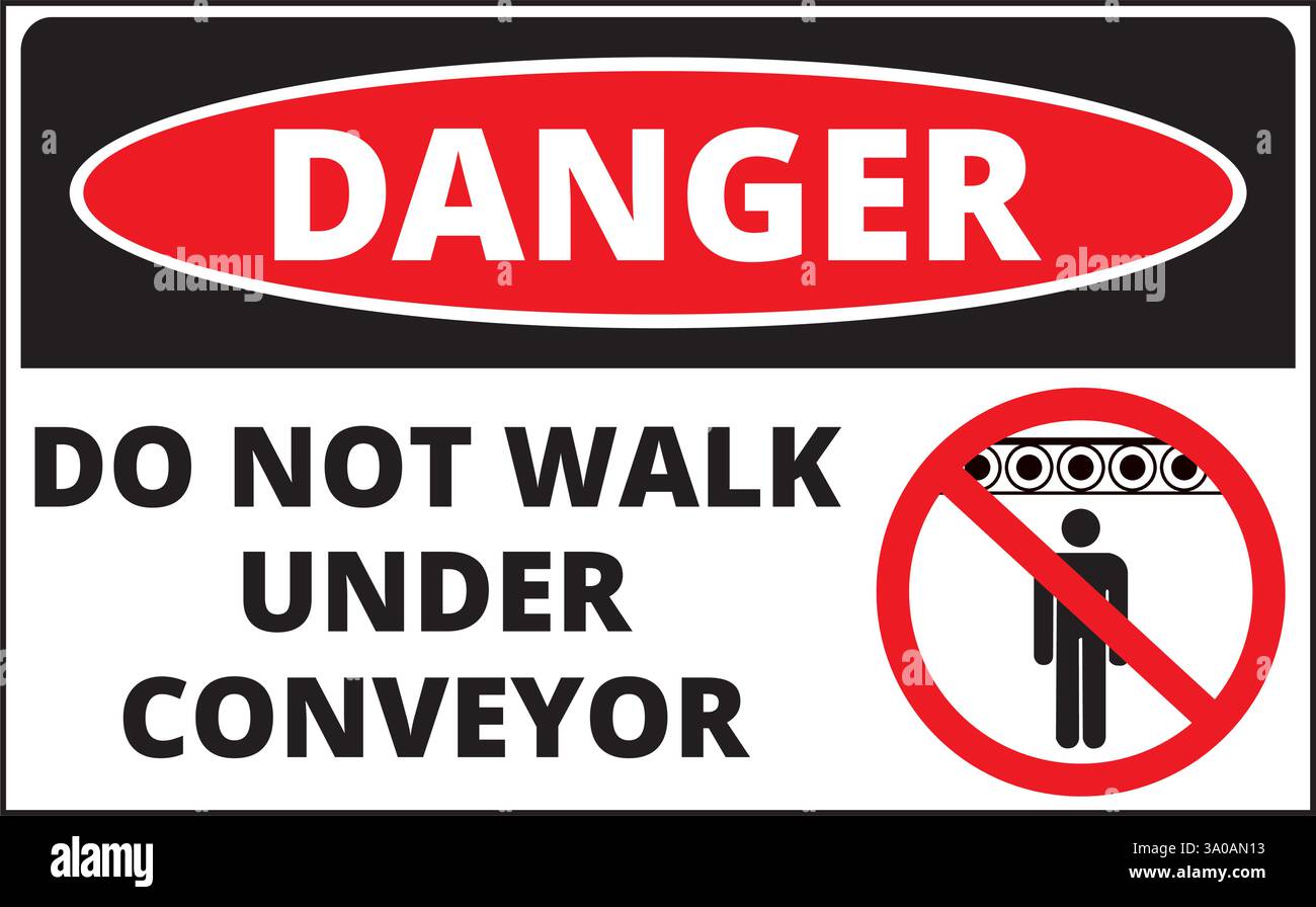 Danger do not walk under conveyor isolated on a white background Stock ...