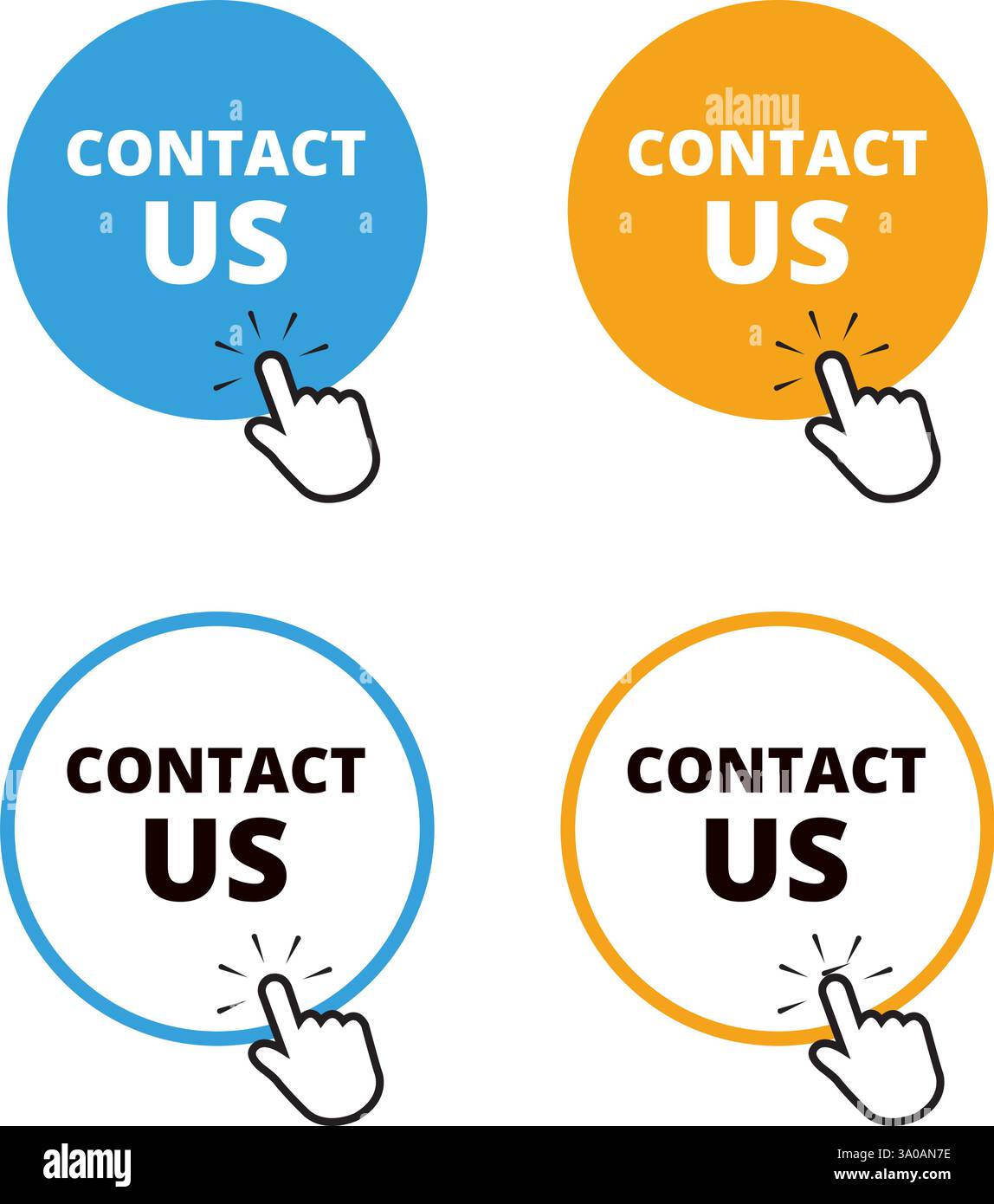 Blue and orange contact us round button with a hand clicking on a white background Stock Vector ...