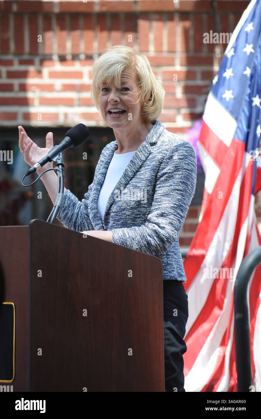 Former Wisconsin Senator Tammy Baldwin speaks at a dedication ceremony ...