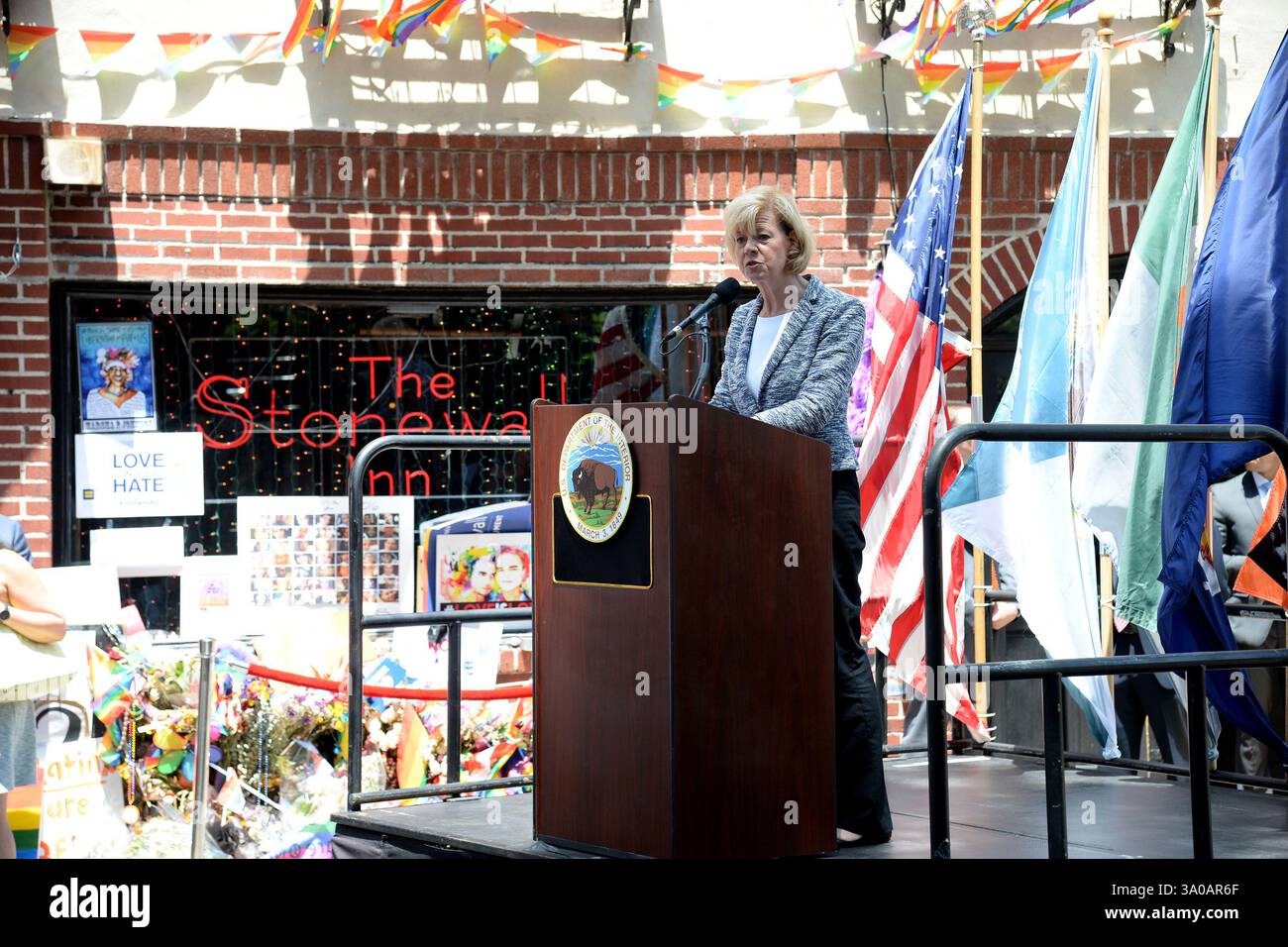 Former Wisconsin Senator Tammy Baldwin speaks at a dedication ceremony ...