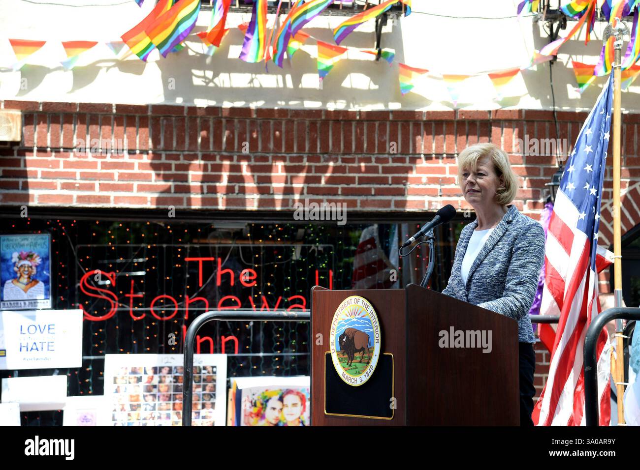 Former Wisconsin Senator Tammy Baldwin speaks at a dedication ceremony ...