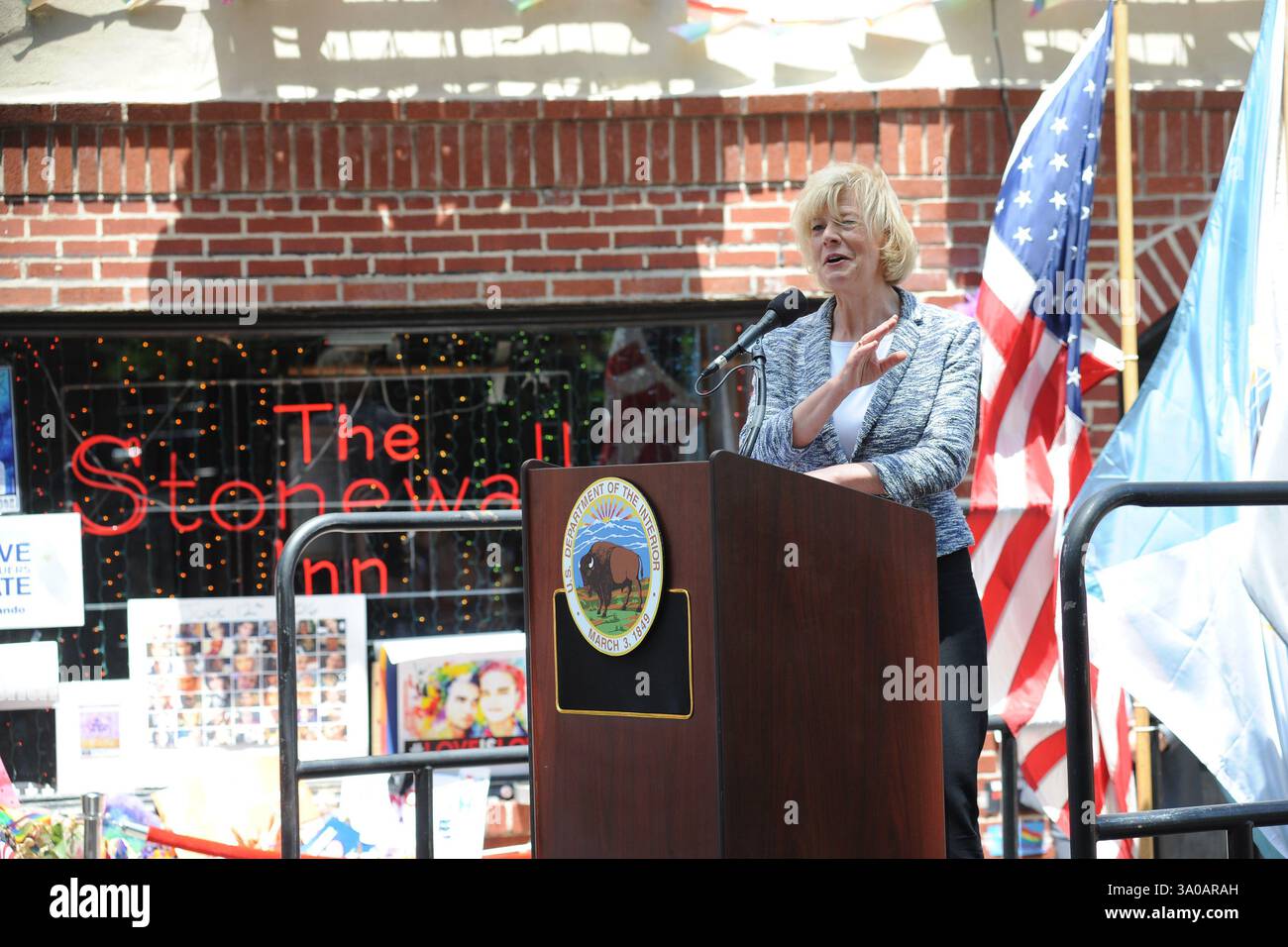 Former Wisconsin Senator Tammy Baldwin speaks at a dedication ceremony ...