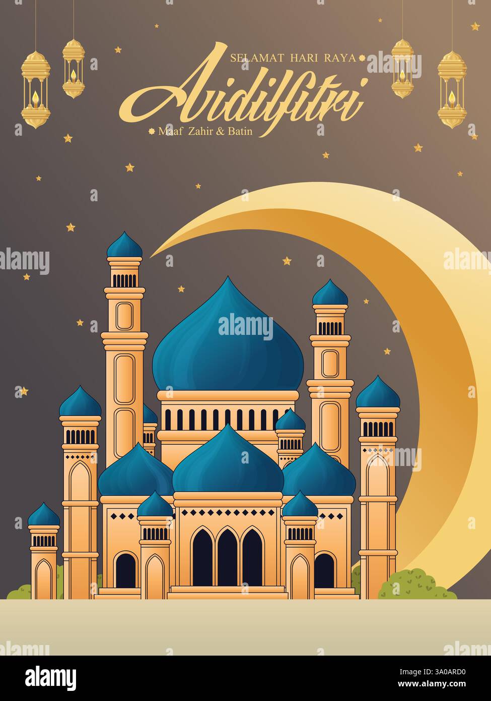 Hari Raya Aidilfitri background design with Mosque. Malay means Fasting ...