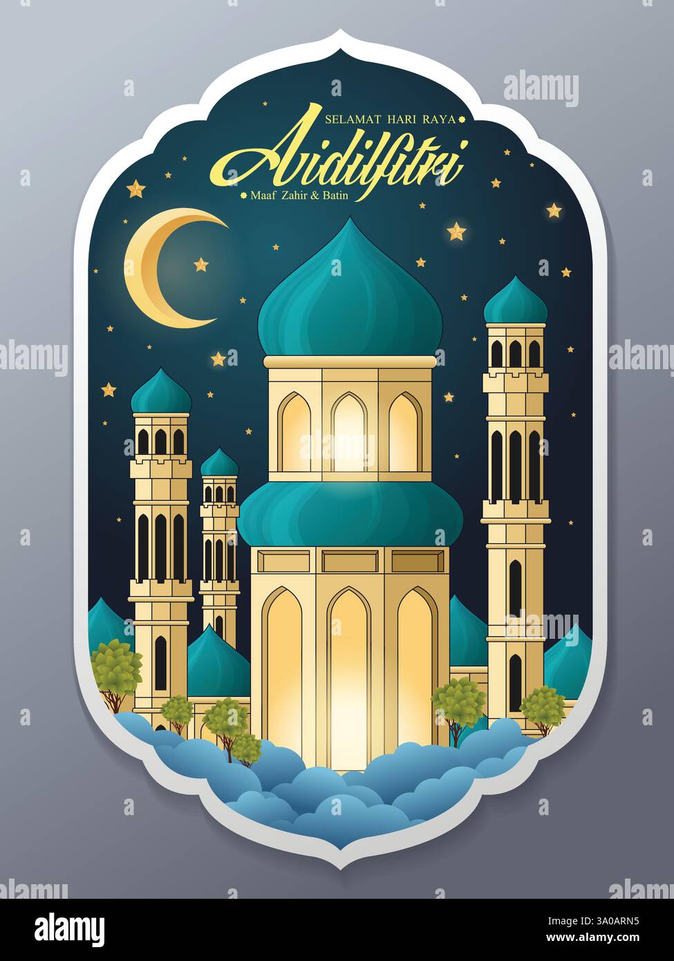 Hari Raya Aidilfitri background design with Mosque. Malay means Fasting ...