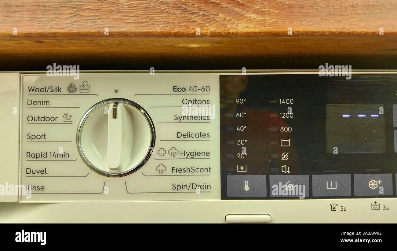 A view of the control panel of a modern washing machine. The operating ...
