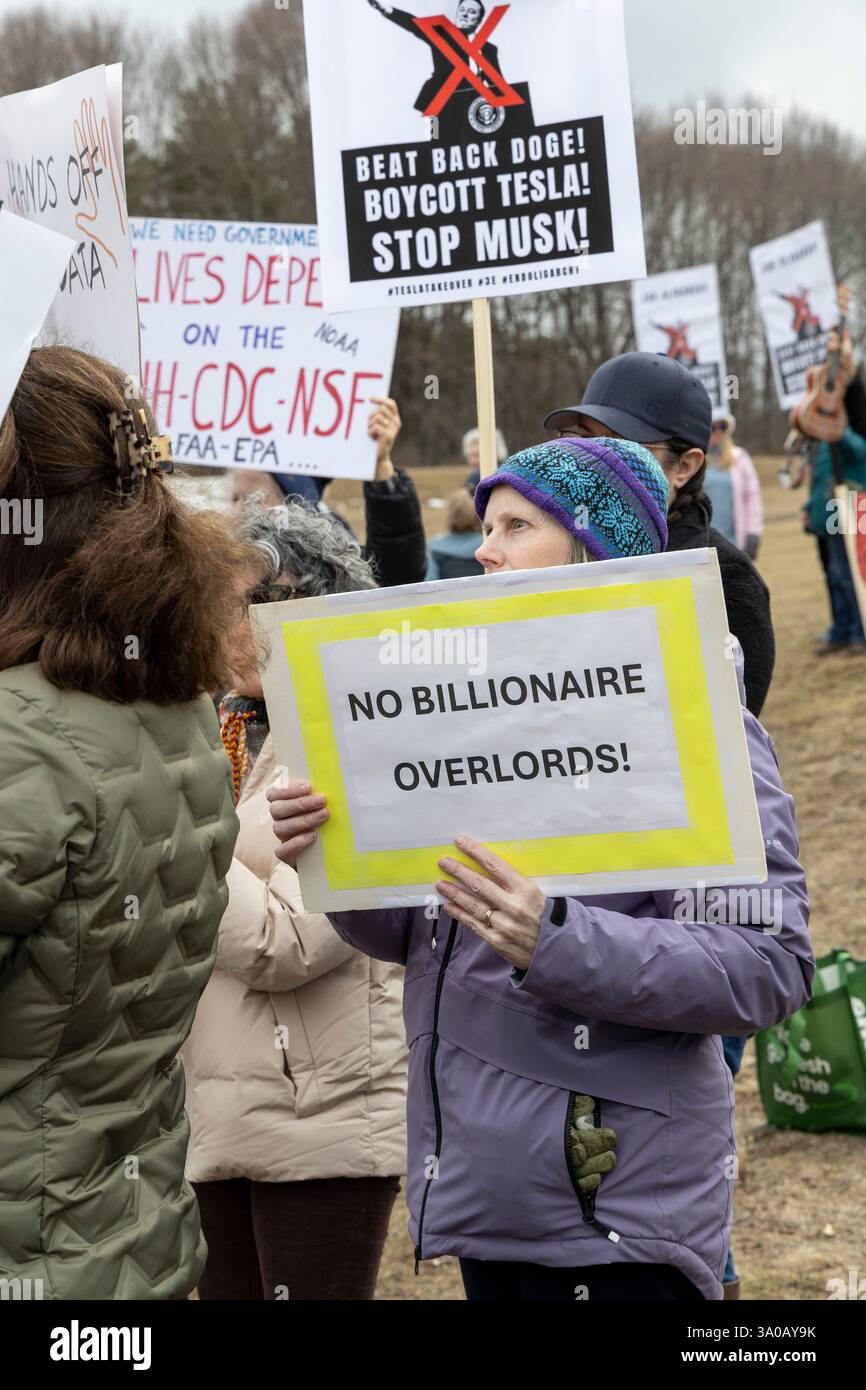 March 1, 2025. Peabody, MA. Dozens of protesters lined the edge of ...