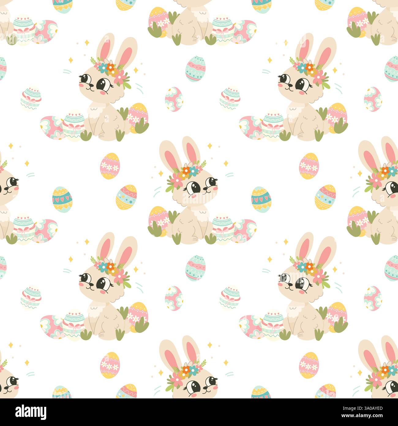 Seamless Easter Bunny and Eggs Pattern. Hand-Drawn Spring Digital Paper for DIY, Fabric, and ...