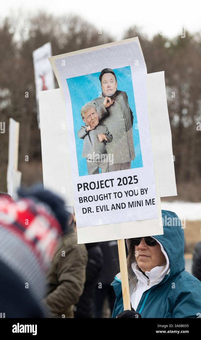March 1, 2025. Peabody, MA. Dozens of protesters lined the edge of ...
