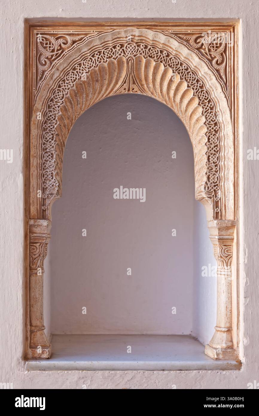 Moorish alcove on exterior wall. Traditional architectural style of the ...