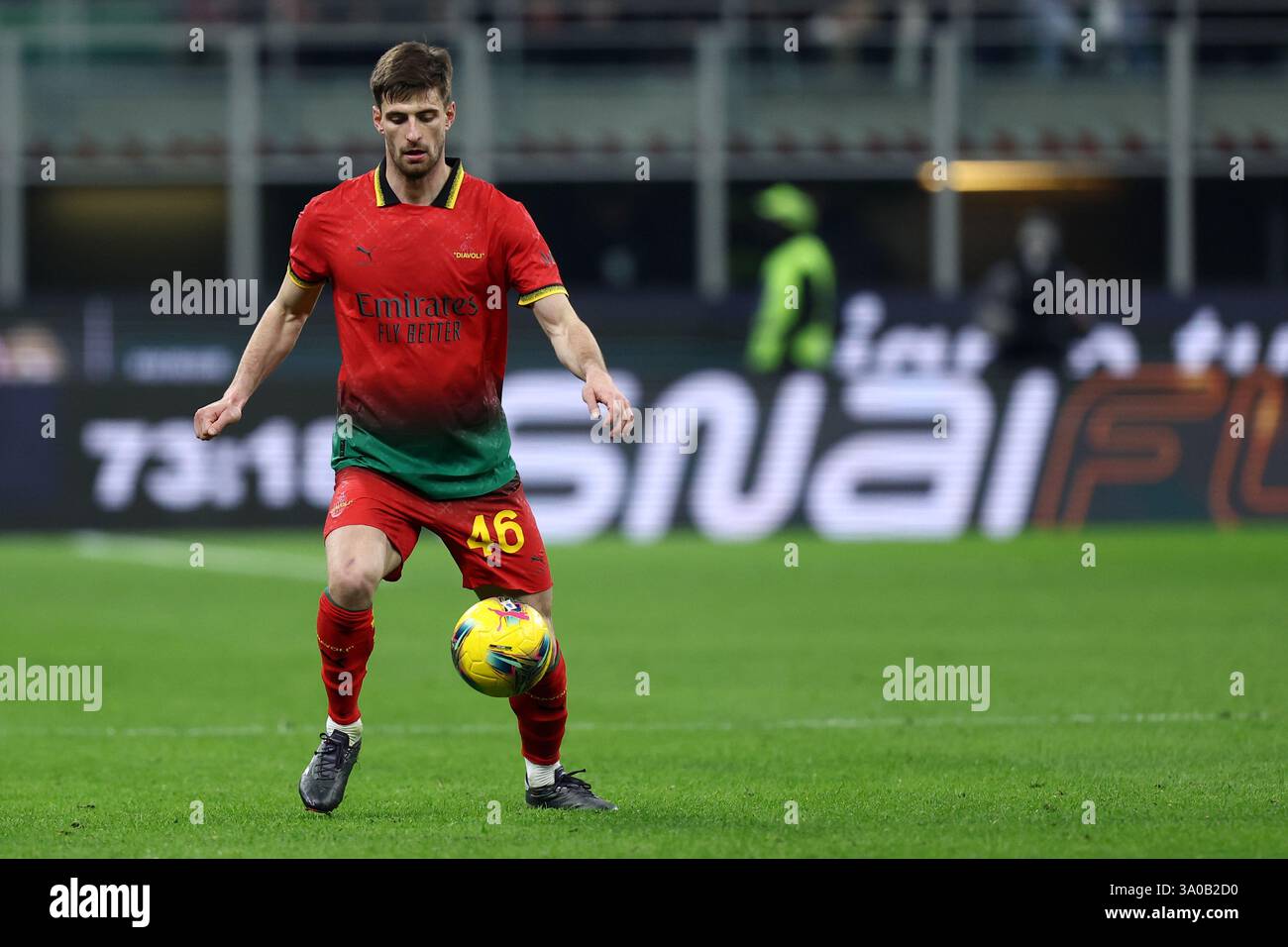 Matteo Gabbia of Ac Milan in action during the Serie A match beetween Ac Milan and Ss Lazio at ...