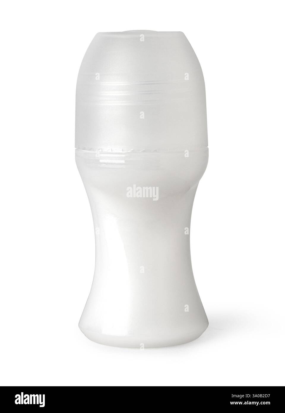 Closed white roll-on deodorant packaging with transparent cap standing ...