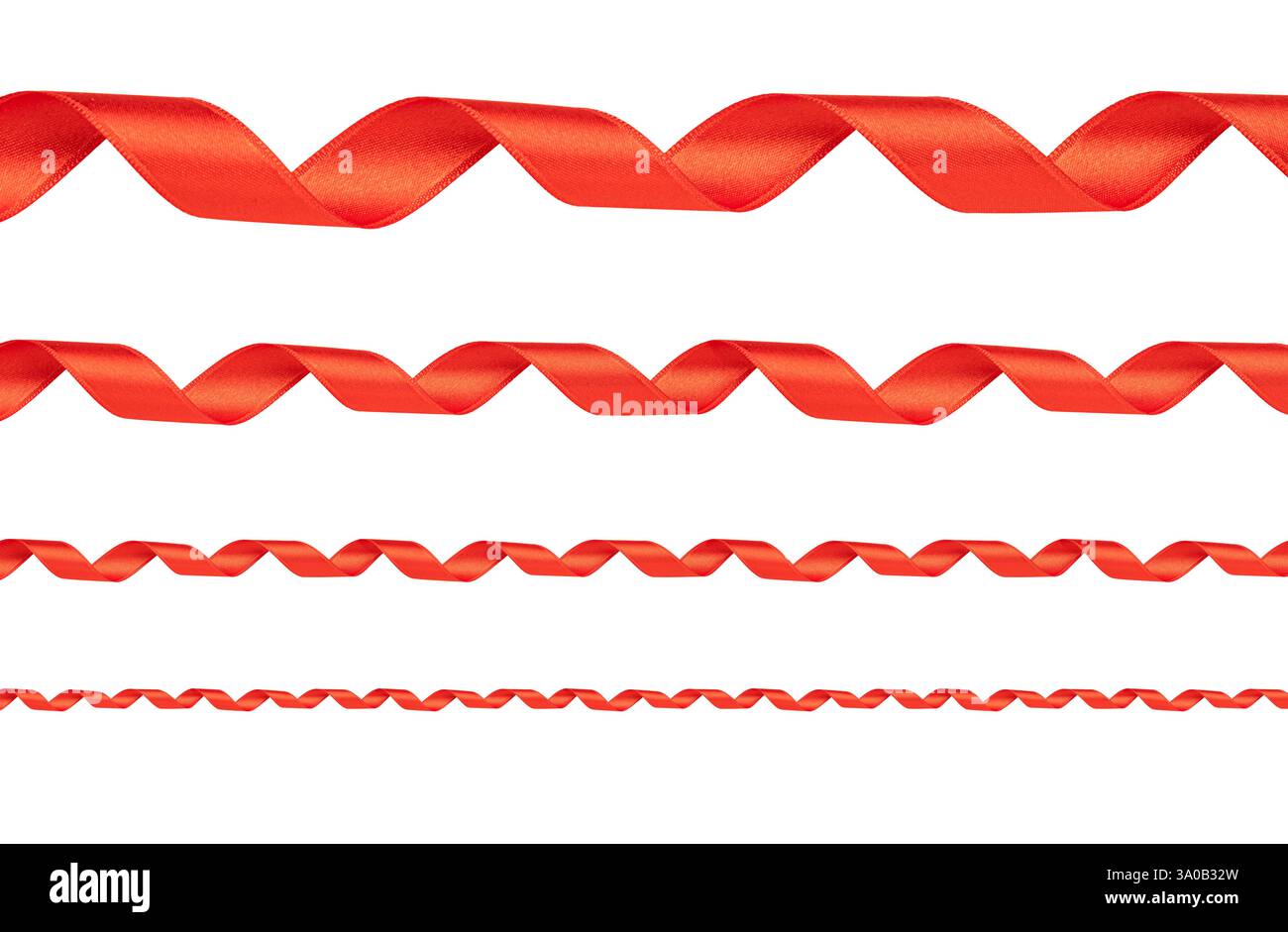 Shiny red ribbons creating elegant wavy patterns, ideal for festive ...
