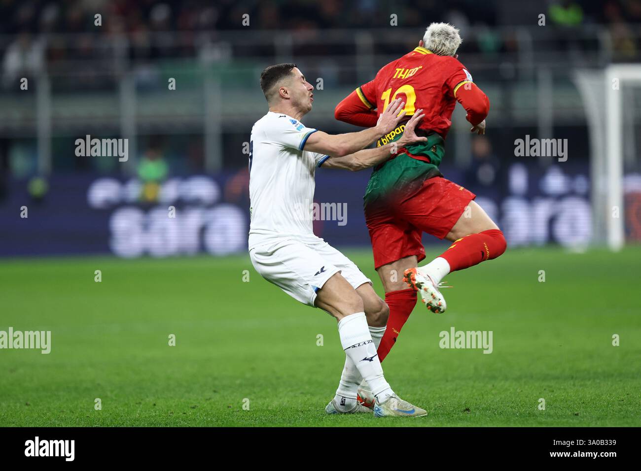 Adam Marusic of Ss Lazio and Theo Hernandez of Ac Milan battle for the ...