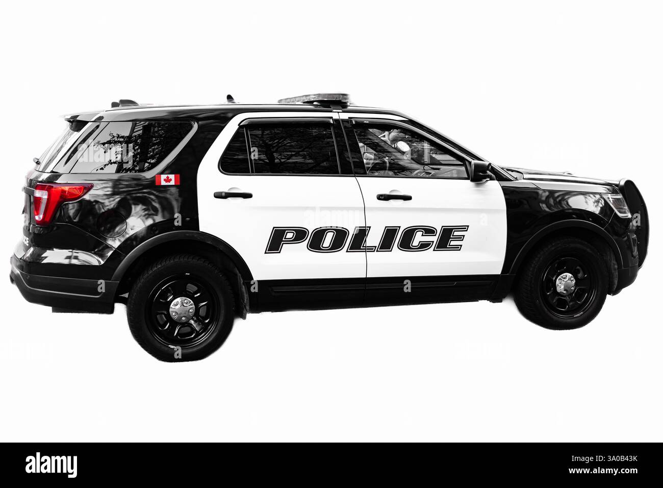 Police SUV. Side view of isolated police car with Canadian flag. Police ...