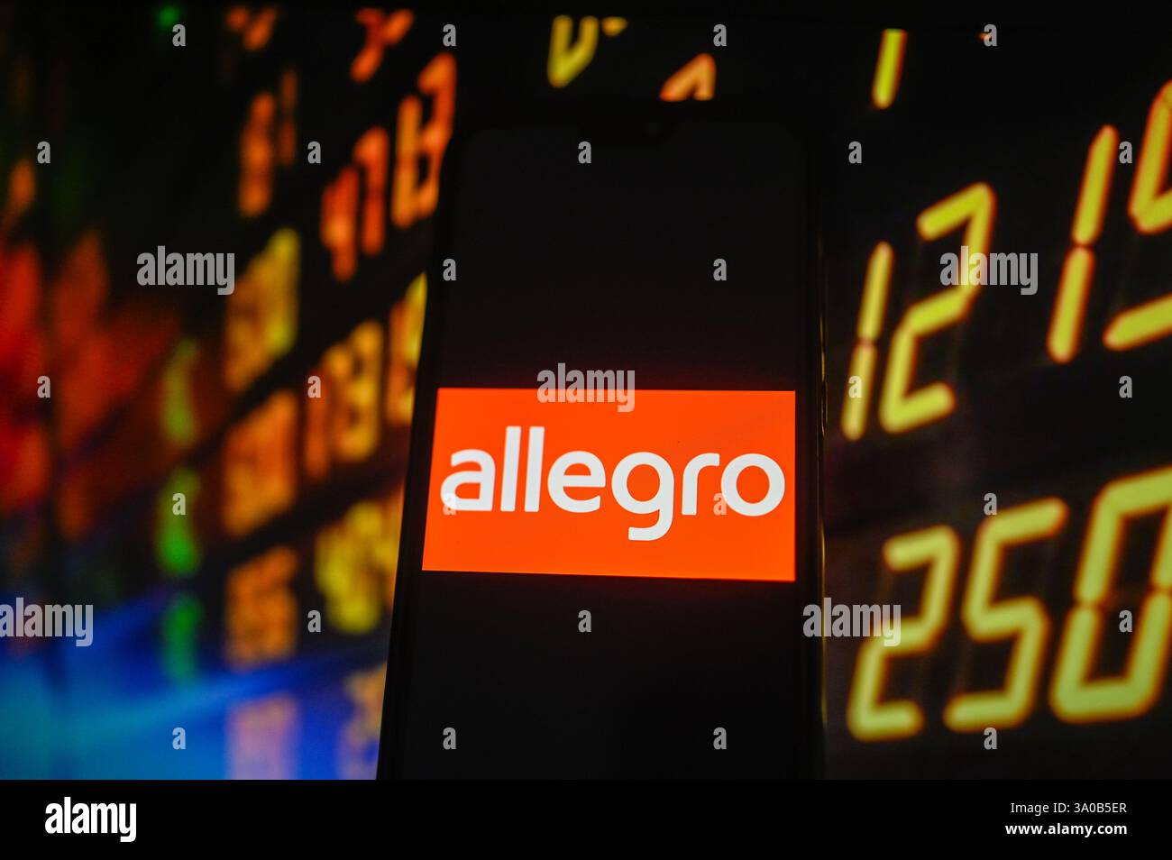 Poland. 03rd Mar, 2025. In this photo illustration, an Allegro logo is ...