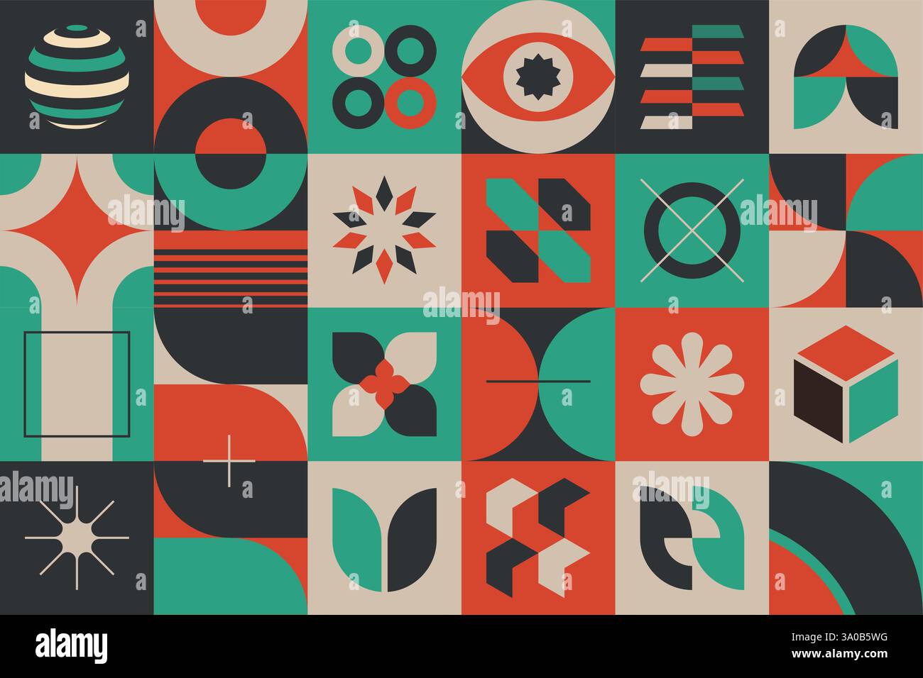 Neo geo seamless pattern with abstract geometric shapes and symbols ...