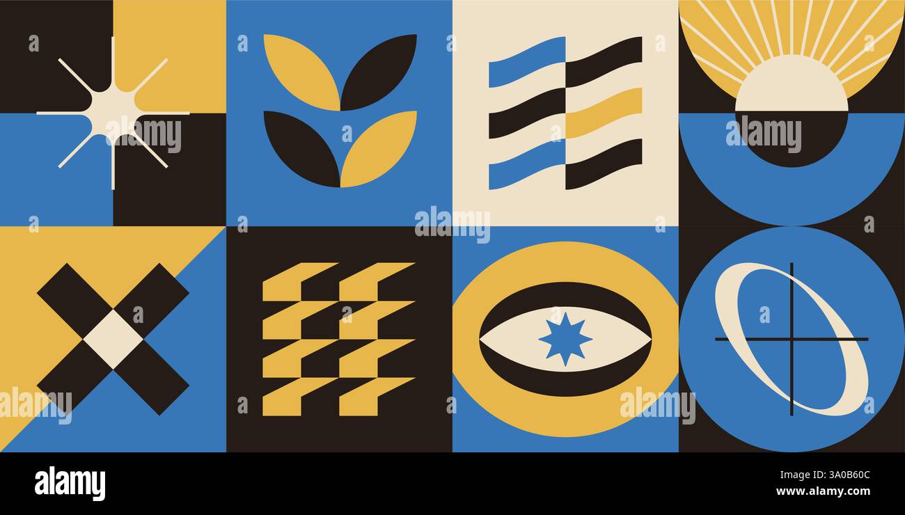 Neo geo seamless pattern with abstract geometric shapes and symbols ...