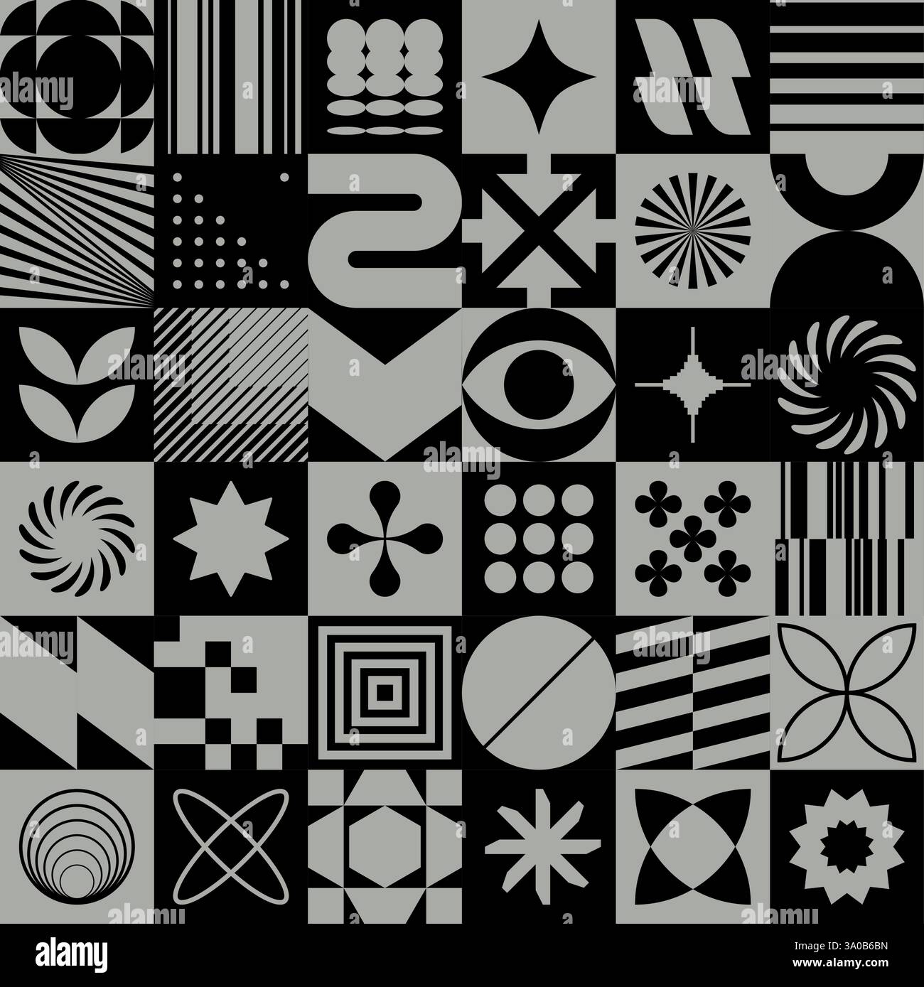 Neo geo seamless pattern with abstract geometric shapes and symbols ...